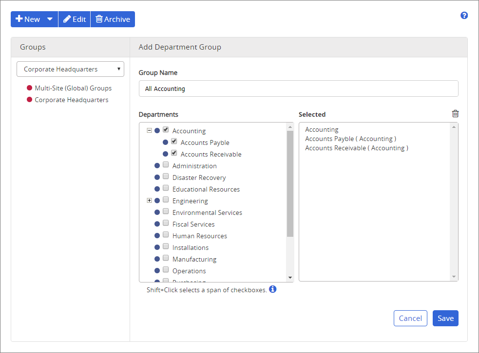 Adding a Department Group