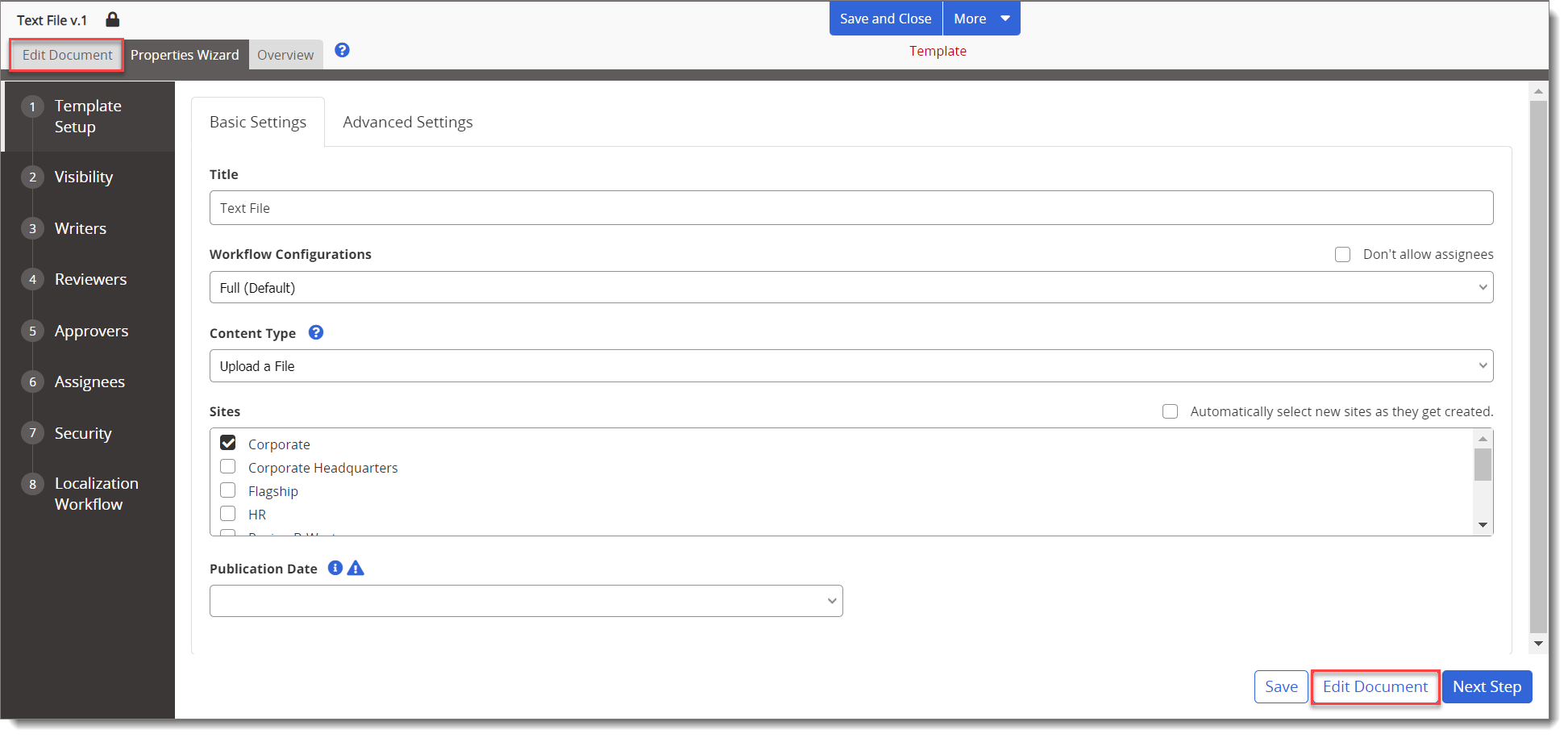 Adding Content to an Upload File Template
