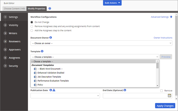 Reapplying a Template to Multiple Content Items in Bulk Edit