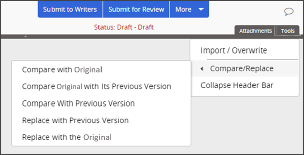Using Compare/Replace Options